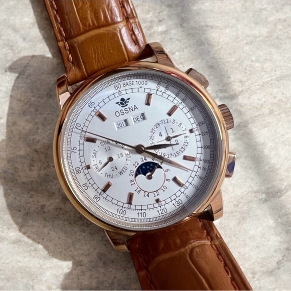 Ossna | Accessories | Ossna 42mm White Dial Moon Phase Rose Gold Case ...